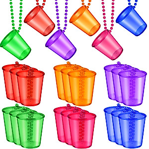 24 Pieces Shot Glass on Beaded Necklace Shot Glass Necklaces Plastic Shot Cup Necklace for Team Groom and Bride Supplies Bachelorette Party Birthday Wedding Party Festival Parade (6 Colors)