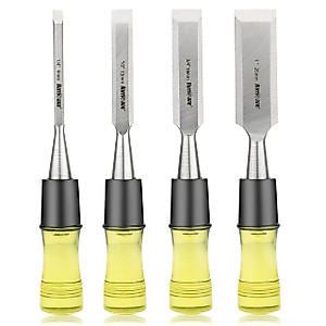 Hurricane 4 Piece Wood Chisel Set for Woodworking, CR-V Steel Beveled Edge Blade, Durable PVC High Impact Handle Wood Chisel