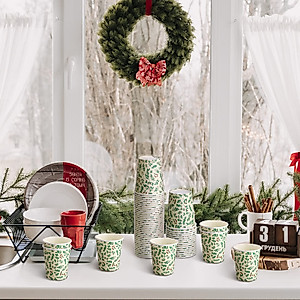 Panelee 100 Pieces 9 oz Christmas Paper Cups Christmas Holly Cups Disposable Paper Coffee Cup for Christmas Party Supplies Xmas Cups for Holidays Coffee Tea Cold Hot Drinks