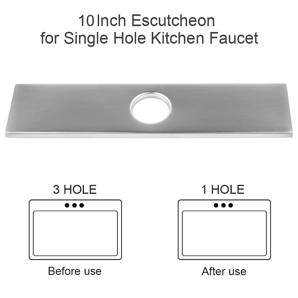 COOLWEST Square Deck Plate 10 Inch Hole Cover Escutcheon for Single Hole Kitchen Faucet, Rectangle Stainless Steel Rectangular 3-hole Cover Faucet Plates