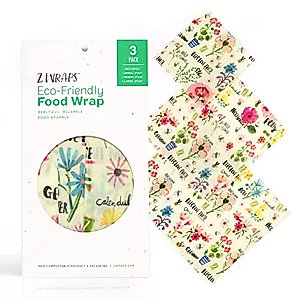 Z Wraps - Reusable Beeswax Food Wraps - Assorted 3-Pack (S, M, L) - Made in USA with 100-Precent Cotton, Organic Beeswax and Jojoba Oil - Bees Love These