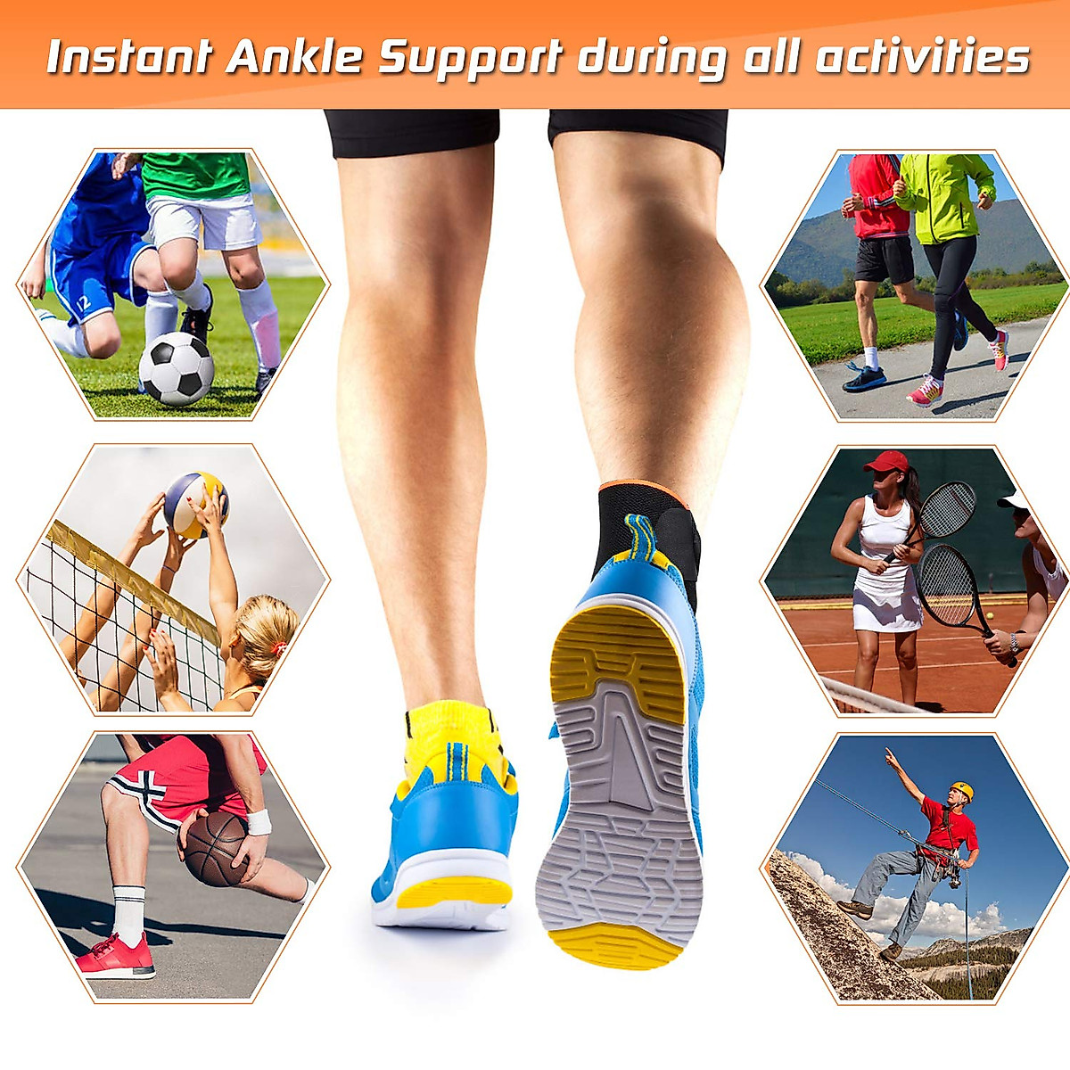 2 Pack Adjustable Ankle Brace for Women and Men-Ankle Support Brace for Sprained Ankle,Plantar Fasciitis,Achilles Tendon-Compression Ankle Wrap for Volleyball,Running,Tennis -Universal Size fits All