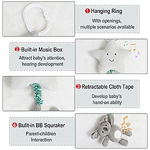 Blublu Park Baby Hanging Musical Toy with Music Box, Baby Lullaby Pull Musical Sensory Toys for Babies Boys and Girls, Clip On Baby Pram Pushchair Cribs Strollers Car Seats Toys, Star