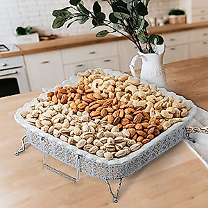 KASSEL Elegant Ceramic Serving Platter with Stand | Square Serving Trays for Entertaining Parties, Catering, and Buffet | Oven Safe Serving Tray and Dessert Display Decor Stand (Large)