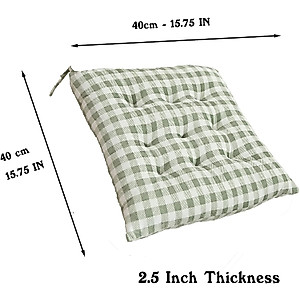 WAGHAIXAX 16 inch x16 Buffalo-Checked Plaid Dining Chairs Cushions, Soft Seat Pads Set Cotton Filled Square Cushion Chair for Kitchen Room Office, with Ties (Green, 2)