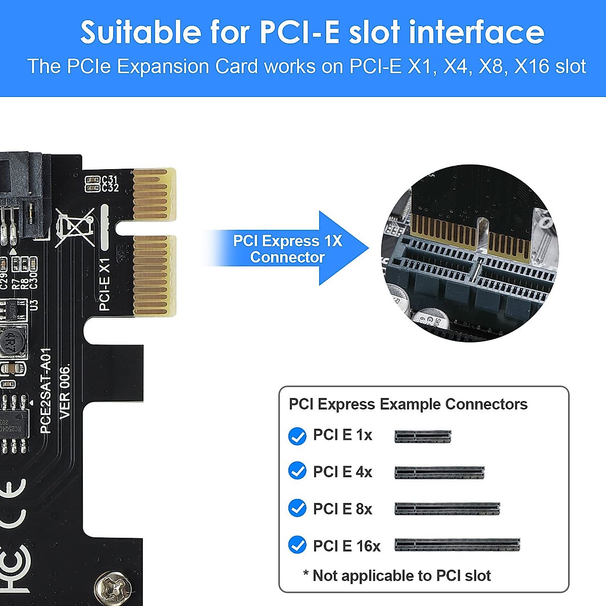 BEYIMEI PCIe SATA Card 2 Ports, PCI-E to SATA Expansion Card,6Gbps PCI-E (2X 4X 8X 16X) SATA 3.0 Controller Card for Windows10/8/7/XP/Vista/Linux,Support SSD and HDD