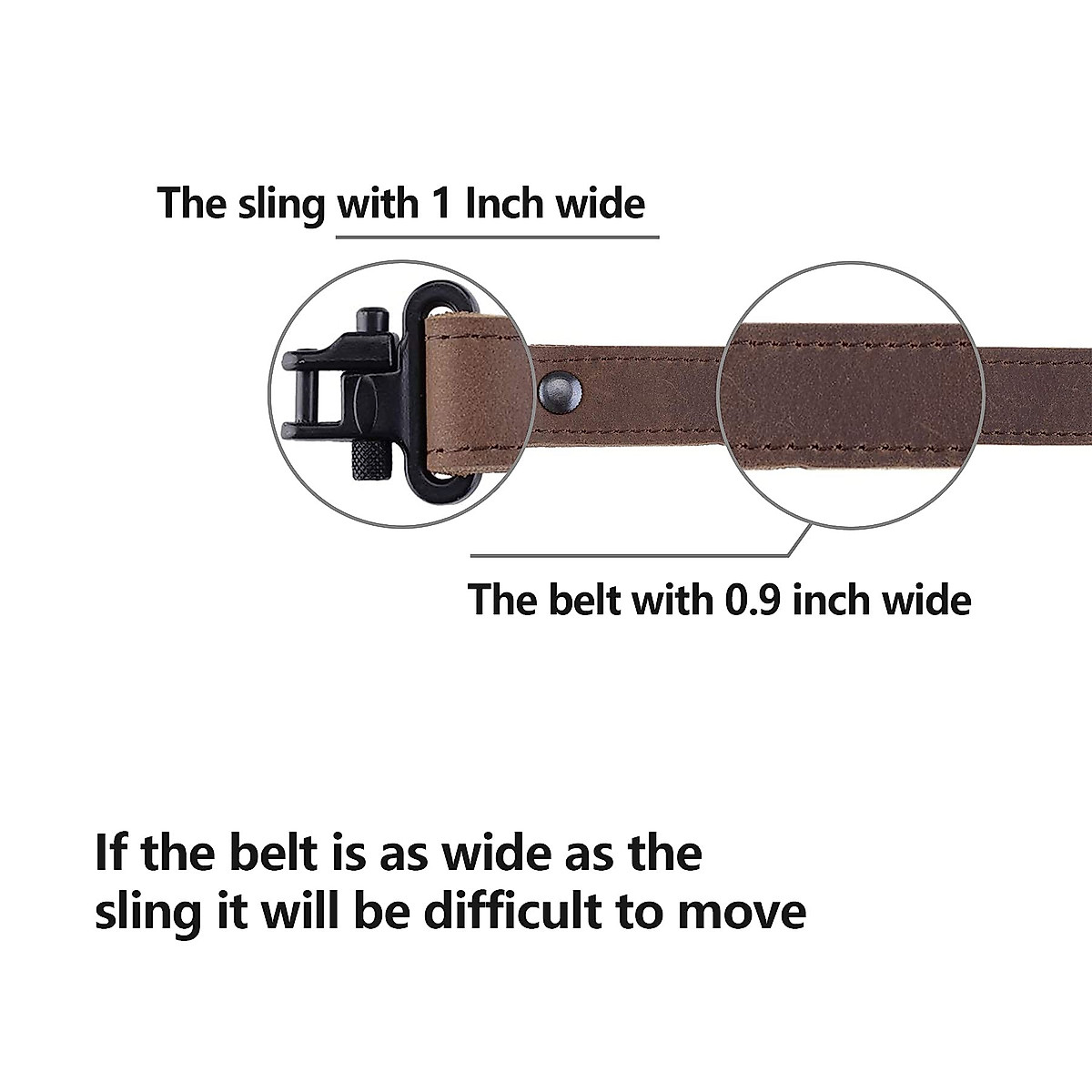 Raiseek Buffalo Hide Leather Rifle Gun Sling with Mil-Spec Swivels,Crazy Horse Brown Stitch,Vintage Rugged Gun Strap,1" Wide Black Screws