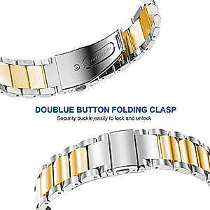 Pencoda Compatible with Samsung Galaxy Watch 6/5/4 Band 40mm 44mm, Galaxy Watch 6 Classic 43mm 47mm Bands, Stainless Steel Metal Replacement Band Women Men Large Small (Silver + Gold)