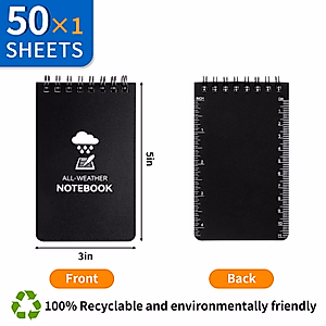 COIDEA Waterproof Notebook, Top-Spiral Pocket Notepad, 3" x 5" Weatherproof NotePad, All Weather Police Pocket Notebook Little Memo Steno Note Pads for Outdoor Office School Recording, Black