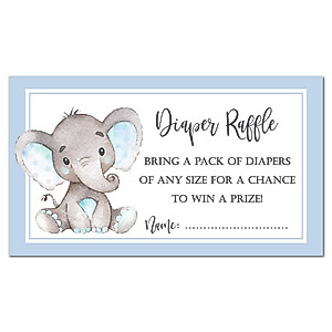 InvitationHouse 48 Watercolor Elephant Baby Shower Raffle Cards (Blue)