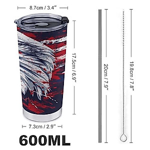 zxxpensy 20 Oz Tumbler Travel Cup Patriotic Bald Eagle Water Bottle, Stainless Steel Vacuum Insulated Coffee Mug with Straw Lid And Cleaning Brush