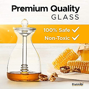 Hunnibi Handmade Honey Jar with Dipper, Glass Made Honey Dipper and Honey Pot