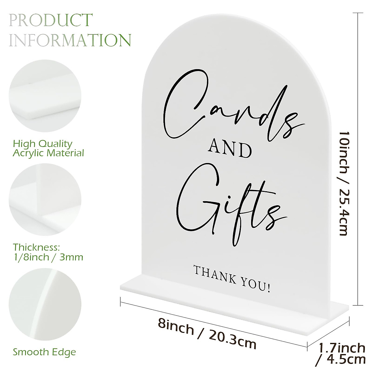 White Arch Acrylic Wedding Sign- 8"x10" Acrylic Cards and Gifts Sign and Base,1/8" Thick | Modern Calligraphy Arched Acrylic Table Sign for Wedding & Event Party (Cards and Gifts Sign, 8"x10")