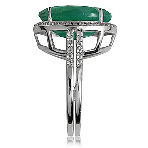 Silvershake Huge 7.78ct. Natural Emerald Green Agate and Topaz White Gold Plated 925 Sterling Silver Ring Size 9