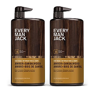 Every Man Jack Nourishing Amber + Sandalwood Mens Body Wash for All Skin Types - Cleanse, Nourish, and Hydrate Skin with Naturally Derived Coconut, Glycerin - 2 Bottles