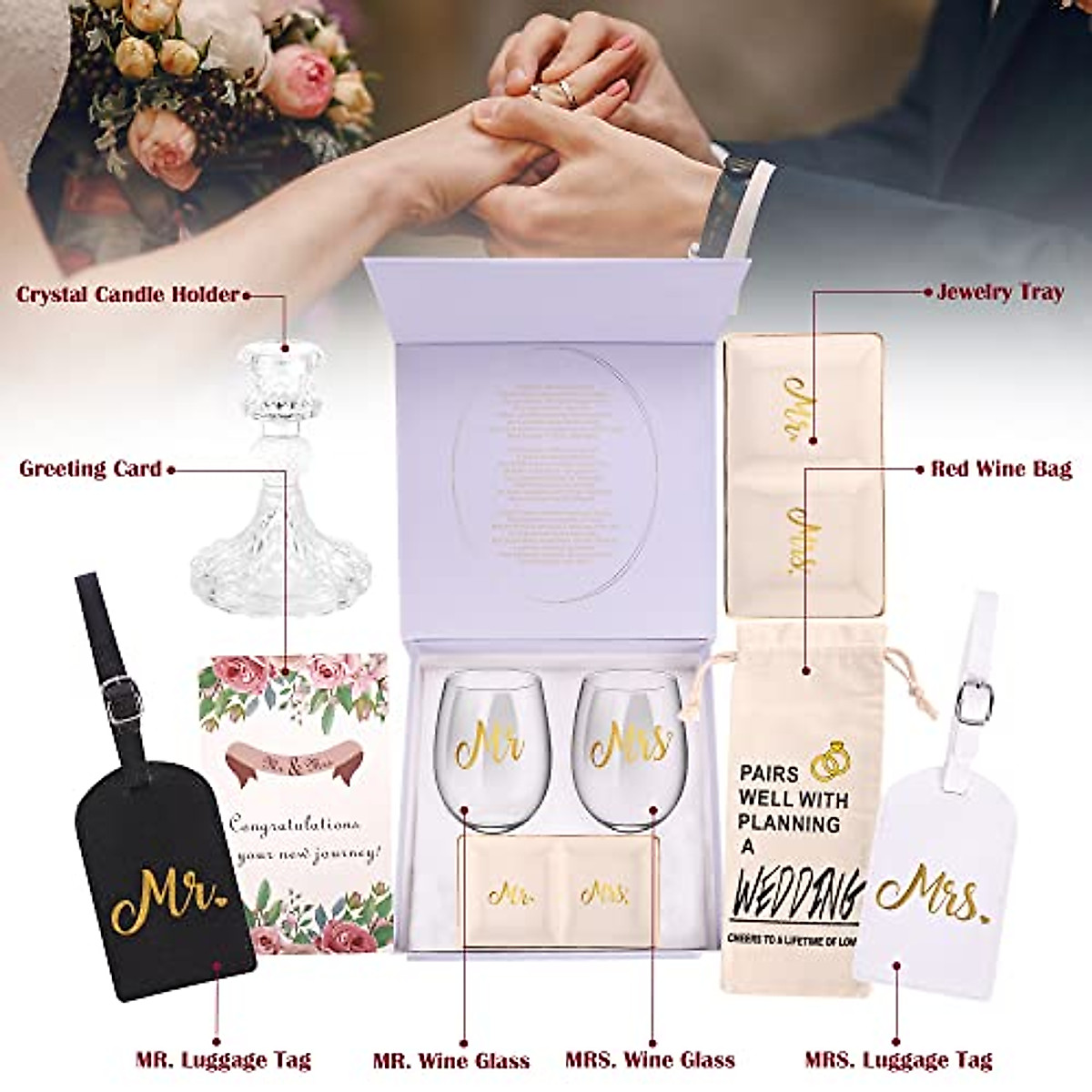 Wedding Gifts for Couples, Bridal Shower Gift Engagement Gifts for Bride and Groom to Be, Mr and Mrs Wine Glasses(17oz) Honeymoon Gifts Wedding Gifts for Newlyweds, Anniversary Couples Gifts