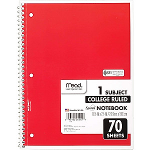 Mead Spiral Notebooks, 1 Subject, College Ruled, 70 Sheets, 24 Pack (73705)