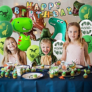 Dinosaur First Birthday Decorations, Large Dinosaur Foil Balloons, Happy Birthday Banner, Number 1 Balloon, Dinosaur Printed Balloons for Girl Boy 1st Birthday Party Decorations Baby Shower Supplies