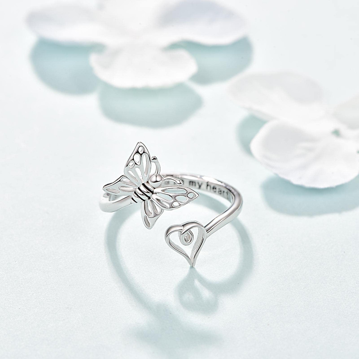 Palpitate Butterfly Rings for Women Butterfly Rings Always in My Heart Sterling Silver Rings for Women Butterfly Jewelry Gifts