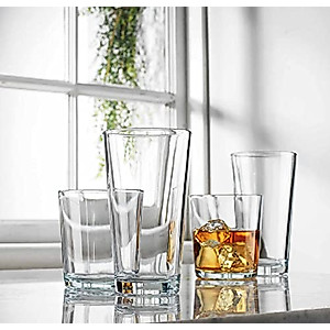 Glaver's Drinking Glasses Set Of 16, 8 Highball Glasses (17oz.), 8 Rocks Glass Cups (13 oz) Beer Glasses, Water, Juice, Cocktails.