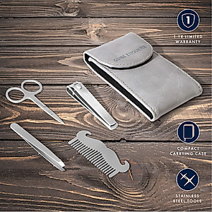 GUISE ETIQUETTE - 5 Piece Personal Travel Kit Set with Carrying Case (K12 Ion Series) | Grooming Kit with Stainless Steel Beard & Mustache Comb, Nail Clippers, Scissors & Tweezers | Portable Design