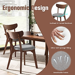 COSTWAY Dining Chairs Set of 2, Mid-Century Modern Kitchen & Dining Chairs with Curved Back and Cushioned Seat, Walnut Finished Wood Living Room Side Chairs for Kitchen, Dining Room, Bistro