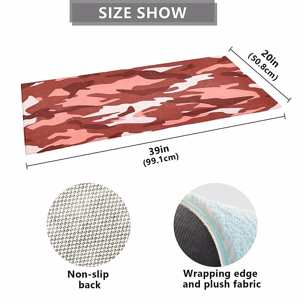 YETTASBIN Red Camo Area Rug, Anti Fatigue Large Floor Mat, Soft Absorbent Washable Plush Carpet with Non-Slip Rubber Back for Entryway, Bedroom, Sink, Kitchen, Bathroom, 39 x 20 Inch