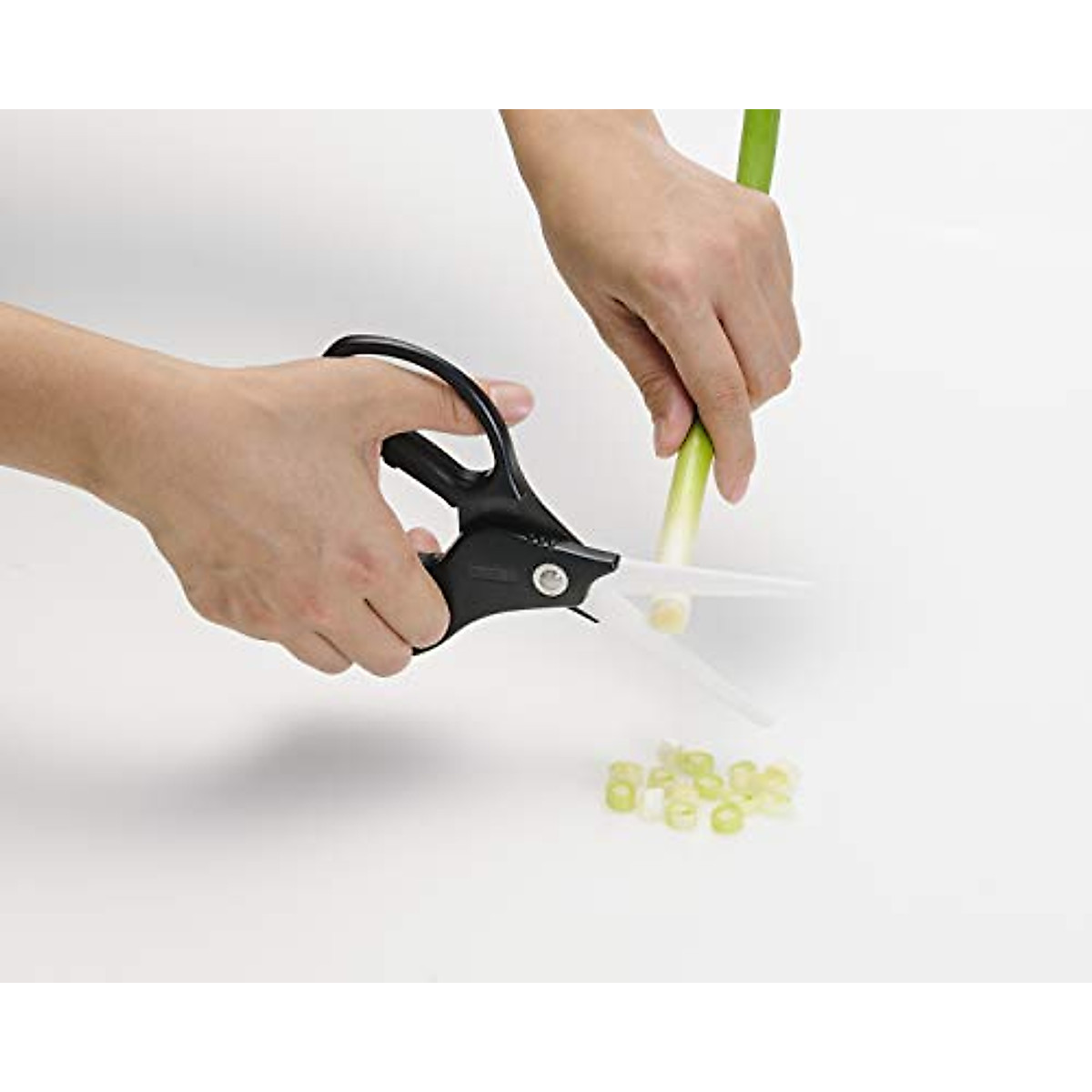 Kyocera Ceramic Scissors, Overall length 7.2" with 2.7" Long Blades, Black Handle With White Blades