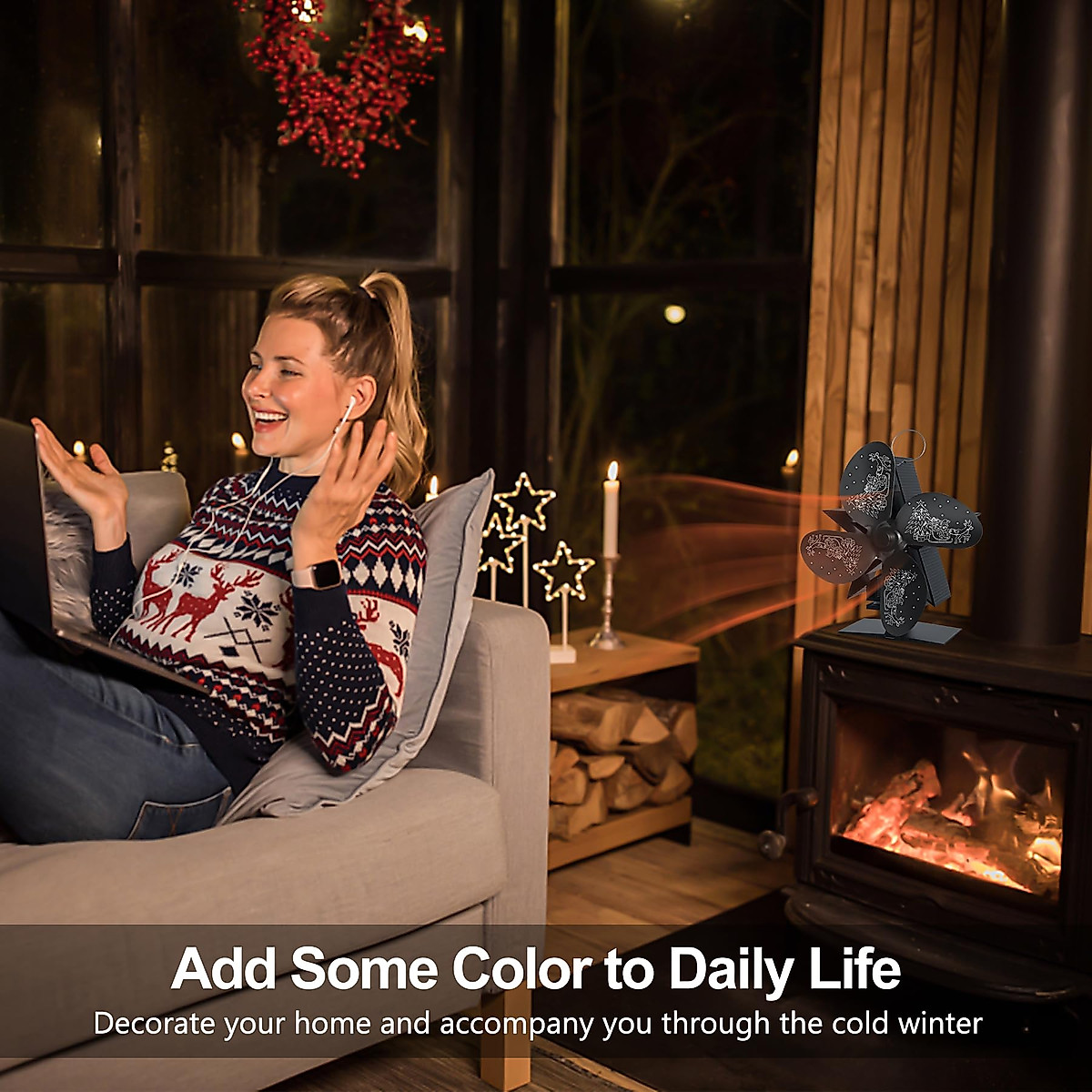 CONBOLA Heat Powered Wood Stove Fan Blade,Replacable Fireplace Fan Blades,Made of Aluminum Material Increases 80% More Warm Air Efficient Heat Distribution,Silent Operation .(TREE)