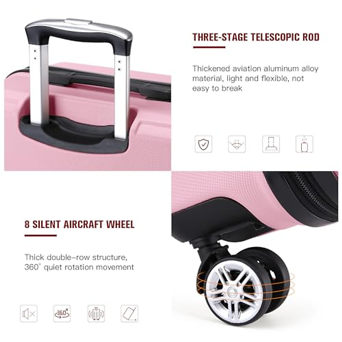 Kono 20'' Carry on Luggage Lightweight with Spinner Wheel TSA Lock Hardside Luggage Airline Approved Carry on Suitcase Pink