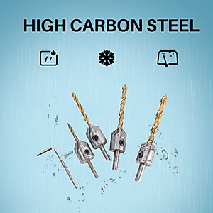 Pteanecay Titanium Coated Countersink Drill Bit Set Woodworking Carpentry Reamer Tool Set with Hex Key Wrench,4 PCS
