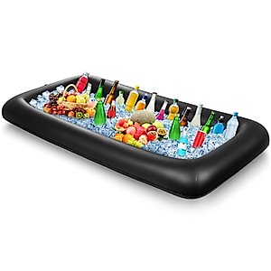 Leitee Inflatable Serving Bar with Drain Plug 52 x 24 x 5'' Inflatable Ice Serving Buffet Bar Inflatable Cooler for Party Food Cooler for Party Buffet Inflatable Drink Cooler(Black,Basic Style)