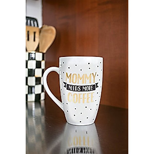 Pearhead Parent Coffee Mug, Mommy Needs More Coffee Whimsical Mug, Mother’s Day Accessory for New Moms and Expecting Mothers, Polka Dot, 22oz