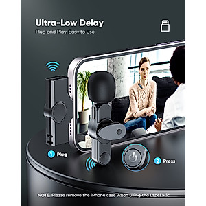 Wireless Lavalier Microphones for iPhones iPad, Noise Reduction Professional Lapel Mics, Low Delay 20M Distance Cordless Mic for Interviewing Vlog Live Stream Podcasting - 2 Pack