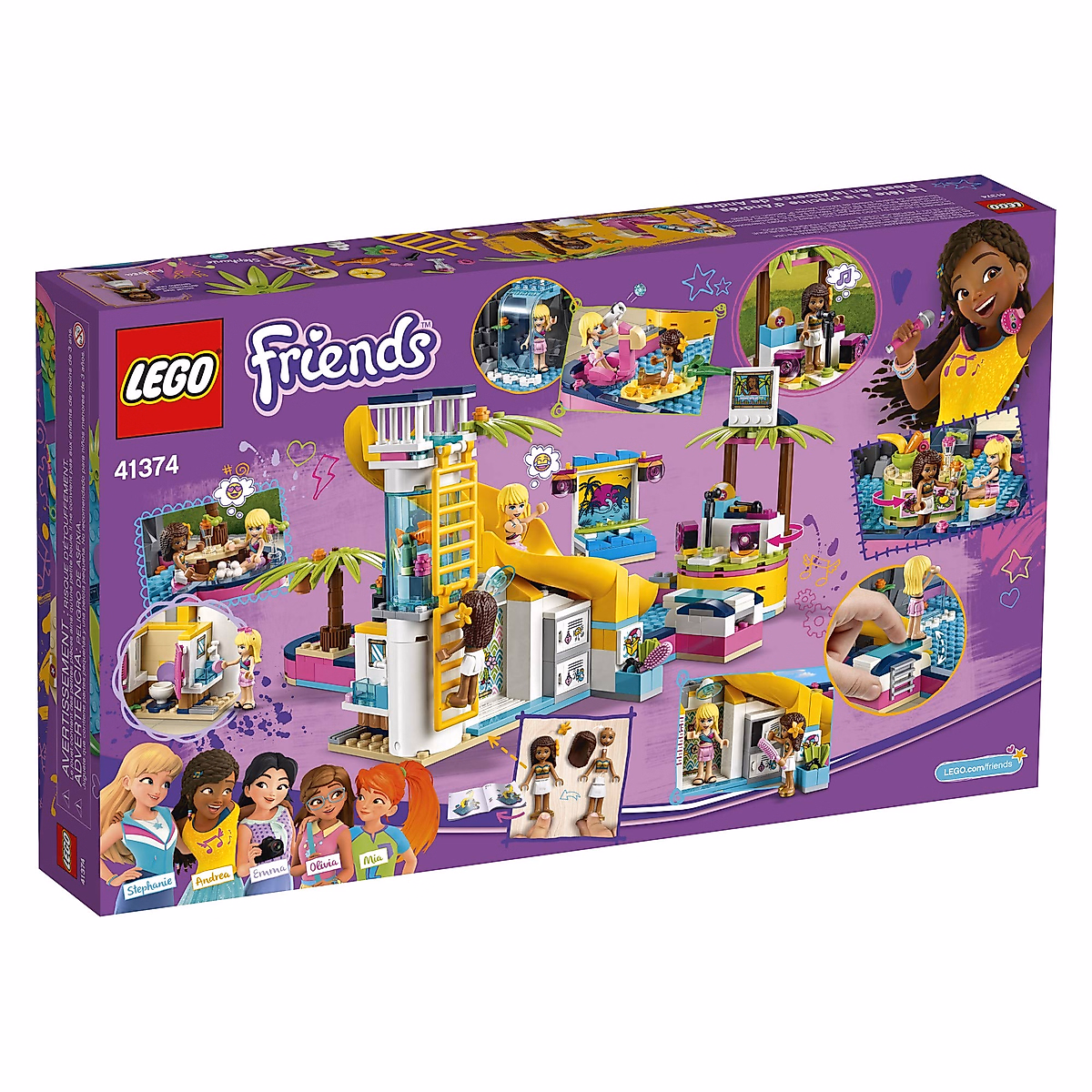 LEGO Friends Andrea's Pool Party 41374 Toy Pool Building Set with Andrea and Stephanie Mini Dolls for Pretend Play, Includes Toy Juice Bar and Wave Machine (468 Pieces)