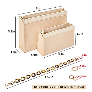 Vercord Purse Insert Organizer 26 Toiletry Pouch Insert with Leopard Acrylic Chain Strap Beige L