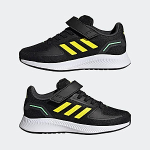 adidas Runfalcon 2.0 Unisex-Child Running Shoe, Black/Beam Yellow/Beam Green (Cross Strap), 2 US Little Kid