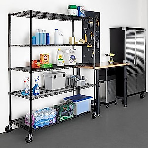 Seville Classics UltraDurable Heavy Duty NSF Solid Steel Wire Rack Storage Unit, Organizer for Garage, Warehouse, Office, Restaurant, Classroom, Kitchen, Black, 5-Tier Shelving, 60" W x 24" D