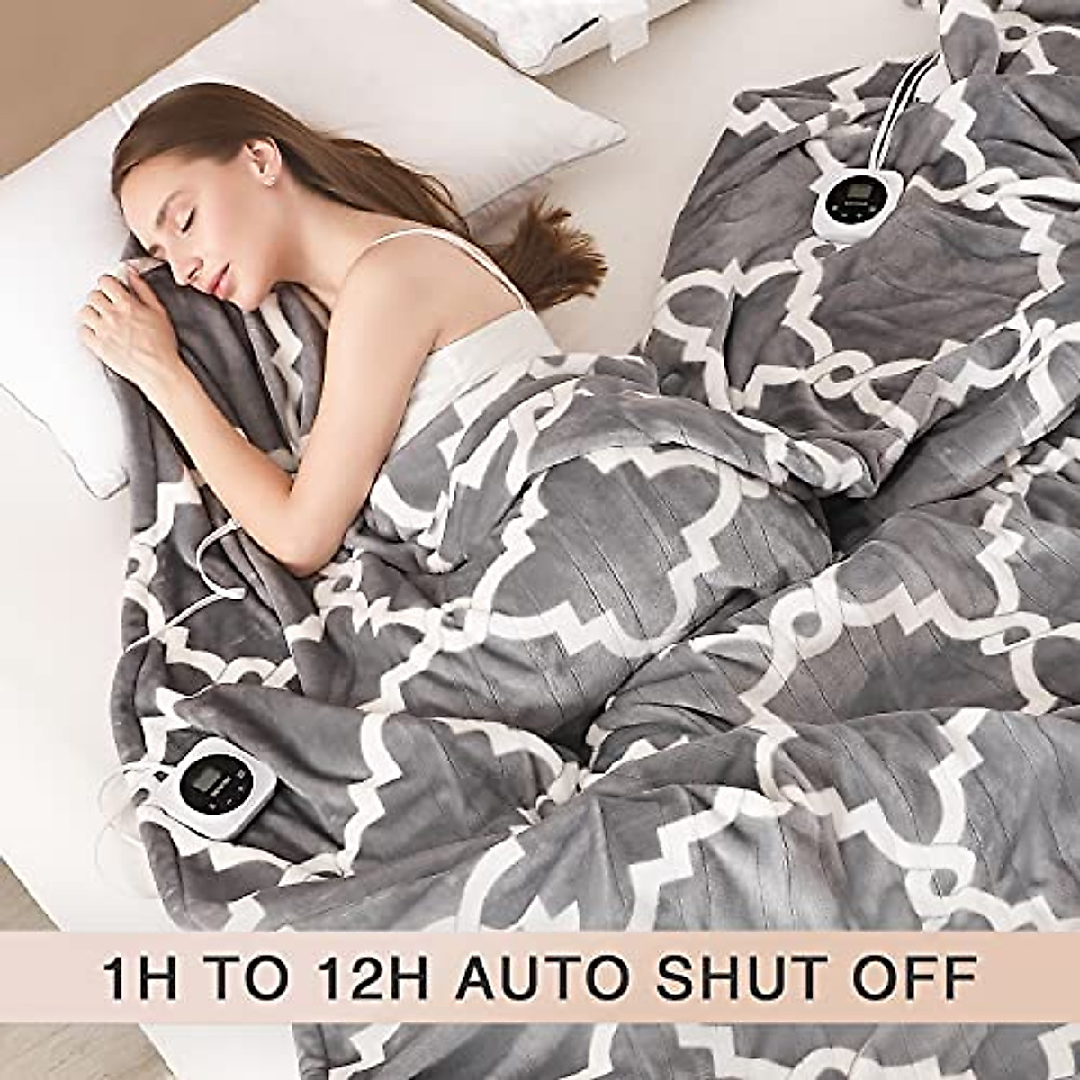 VENTIMI Electric Blanket Queen Size 84"x90", Heated Blanket with Dual Controllers, 10 Heating Levels & 1-12 Hours Auto Off Fast Heating Blanket, ETL Certificated, Grey