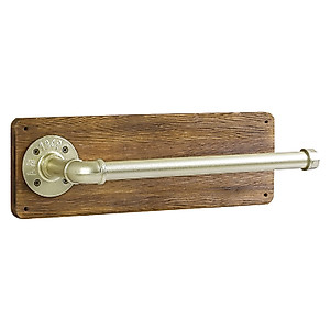 MyGift Rustic Burnt Solid Wood Paper Towel Holder Under Cabinet Wall Mount for Kitchen Paper Towel with Easy Refill Open End Industrial Brass Pipe Bar, Single Roll Paper Towel Rack Dispenser