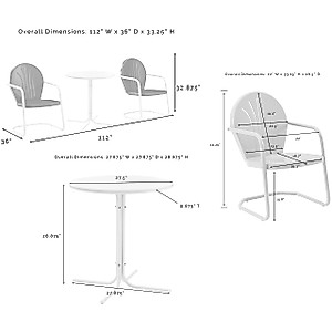 Crosley Furniture Griffith 3-Piece Outdoor Bistro Set, Retro Metal Patio Table and Chairs for Dining, Porch, Sky Blue Gloss and White Satin