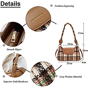 RTGGSEL Trendy Women‘s Lattice Plaid Striped Woolen Saddle Crossbody Shoulder Handbags Underarm Satchel Tote Clutch Purse Hobo Bag (Coffee)