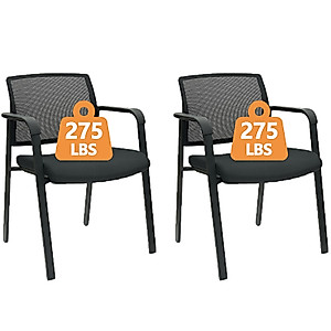 CLATINA Guest Reception Stacking Office Chairs with Arm, Mesh Back Waiting Room Chair with Upholstered Fabric Seat and Ergonomic Lumbar Support for Office Conference School Church, Black-2 Pack