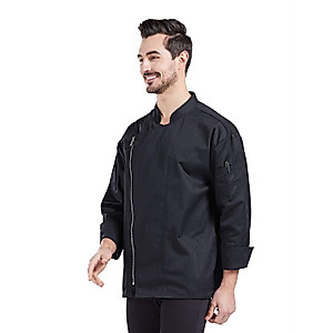 Nanxson Unisex Chef Coat Men's Long Sleeve Chef Jacket Restaurant Kitchen Cooking Zipper Chef Uniform CFM0058 (Black, XL)