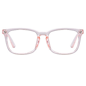 EYLRIM Square Frame Clear Lens Glasses Non Prescription Eyeglasses(A5 Transparent pink)