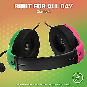 PDP Gaming LVL40 Stereo Headset with Mic for Nintendo Switch - PC, iPad, Mac, Laptop Compatible - Noise Cancelling Microphone, Lightweight, Soft Comfort On Ear Headphones - Splatoon 2 Pink & Green