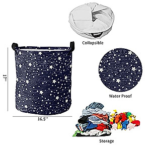 Space Decor Large Laundry Hamper Collapsible with Handles, Waterproof Dirty Clothes Hamper Baby Nursery for Kids Room Dorm Storage, Night Sky Theme Abstract Style Star Pattern