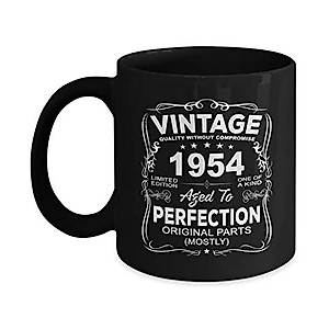 Tesy Home 69th Birthday Gift For Men Women Him Her | Gifts For 69 Years Old Bday Party For Mom Dad Wife Husband | Vintage 1954 | 11oz Black Coffee Mug D007-1954