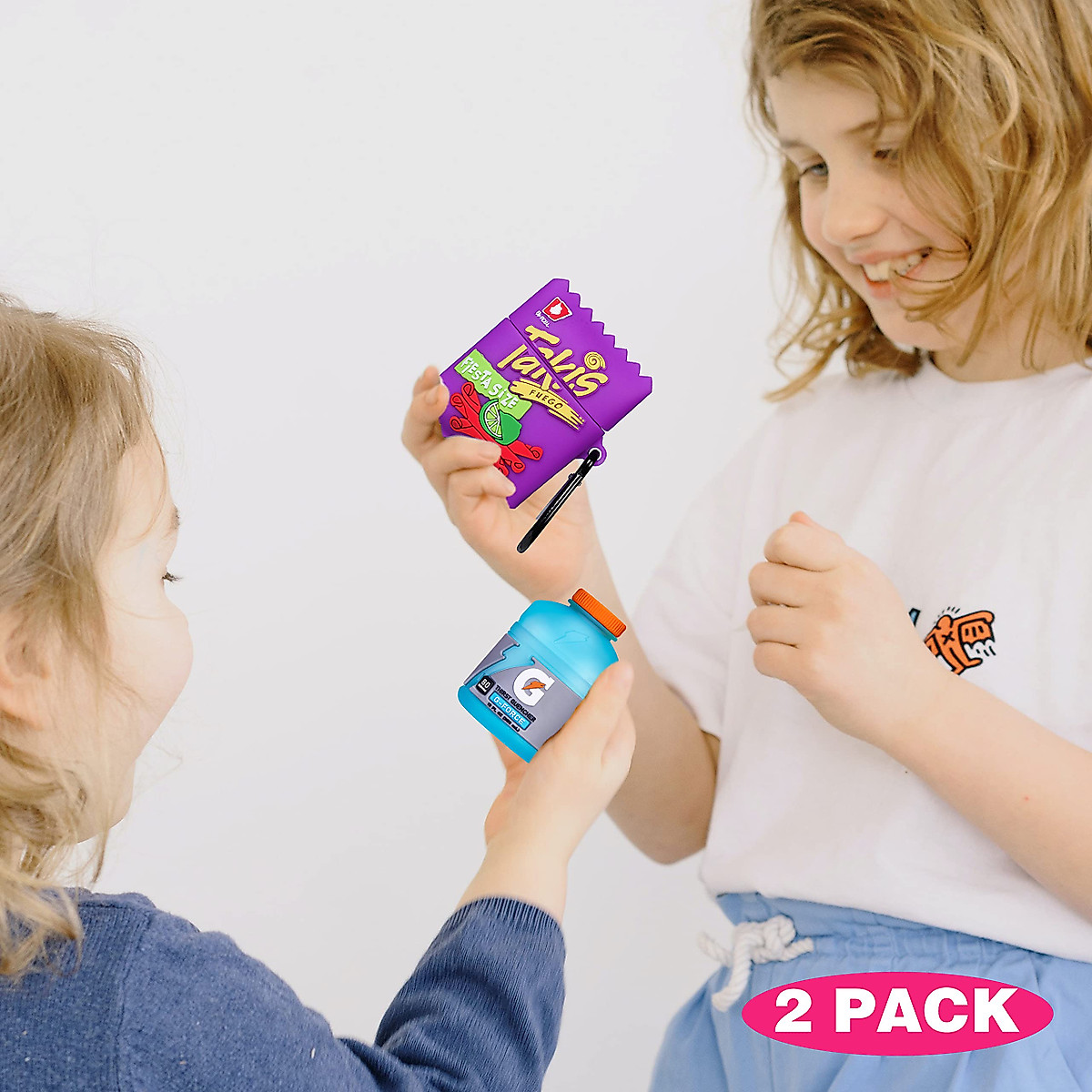 2 Pack Gkv for Airpods 2/1 Case for Airpod Cover Funny Fun Kawaii Cute Unique 3D Cartoon Girly Design Air Pods 2nd/1st Silicone Cases for Girls Teen Boys Kids(Blue Drink&Purple Candy)