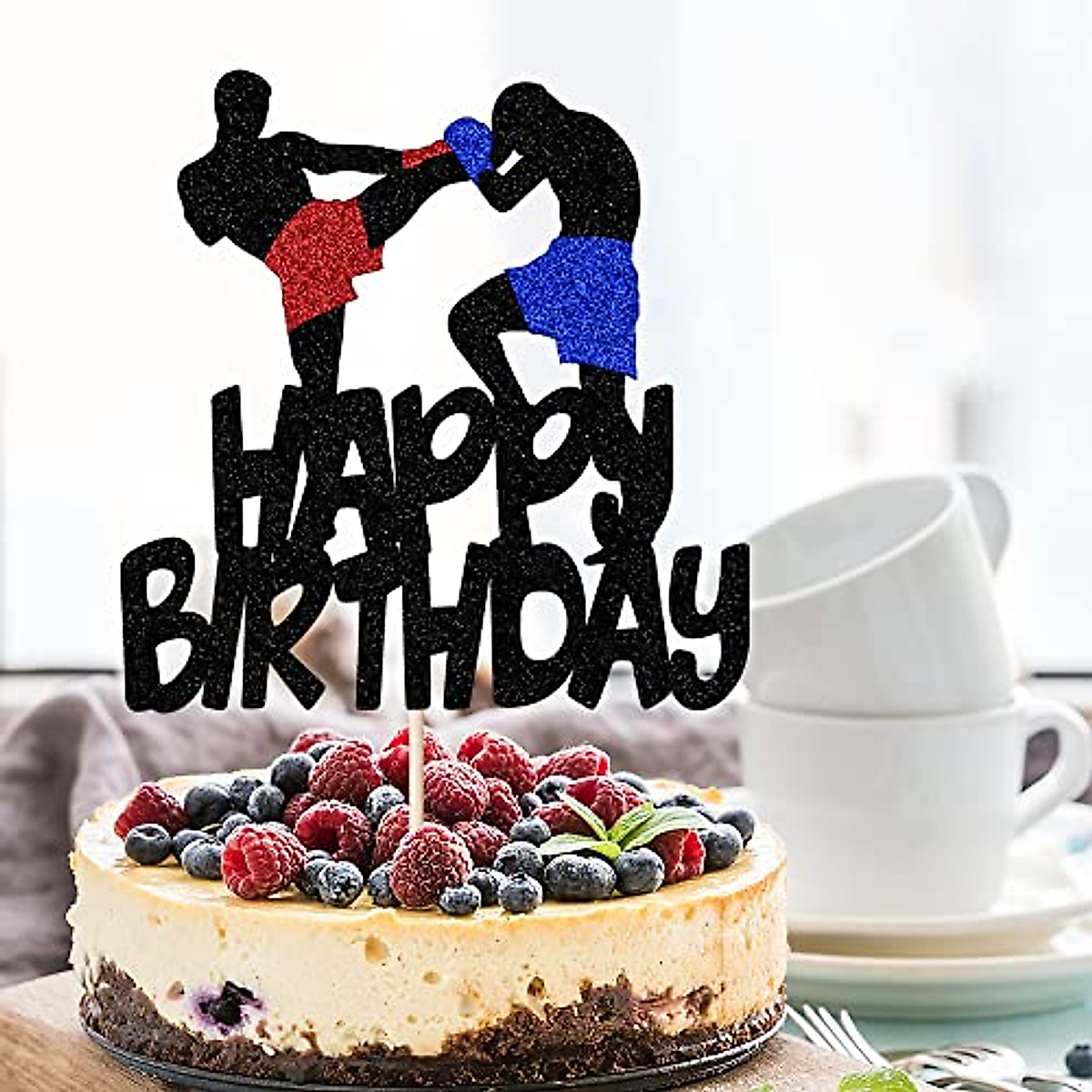LVEUD Black flash Boxing Match Cake Topper Boxer Decor Cake Topper Sports Theme Happy Birthday Cake Topper Boxing Hobby Happy Birthday Cake Topper Party Cake Decorations
